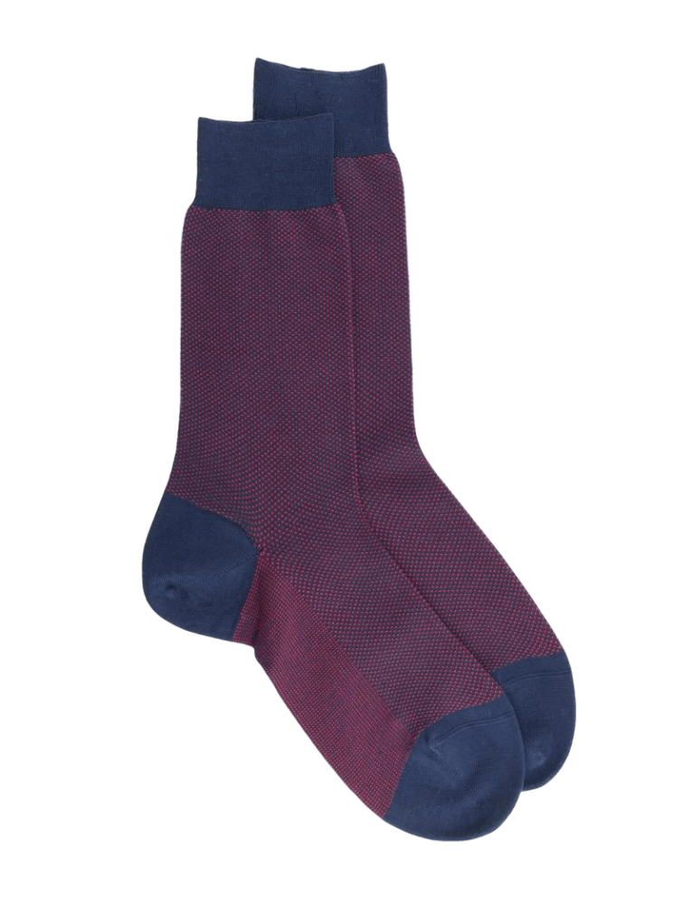 Men's mercerised cotton lisle caviar socks - Raspberry and grey | Doré Doré